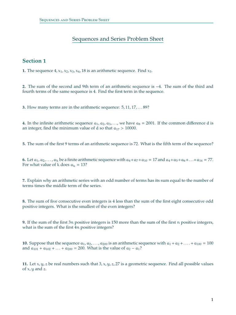 Sequences and Series Problem Sheet | PDF | Sequence | Mathematics