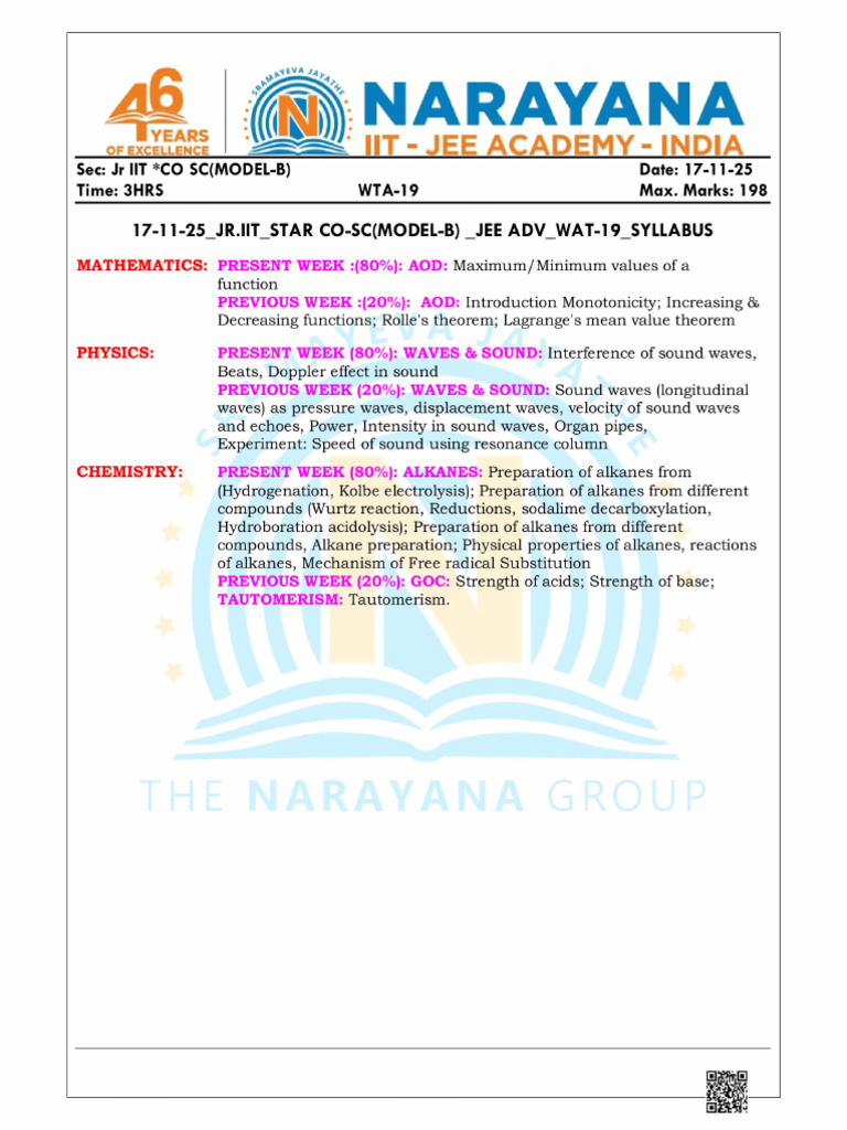 17-11-2025, JR Star Model-B Jee Adv 2020 p1 Wat-19 QP Final | PDF