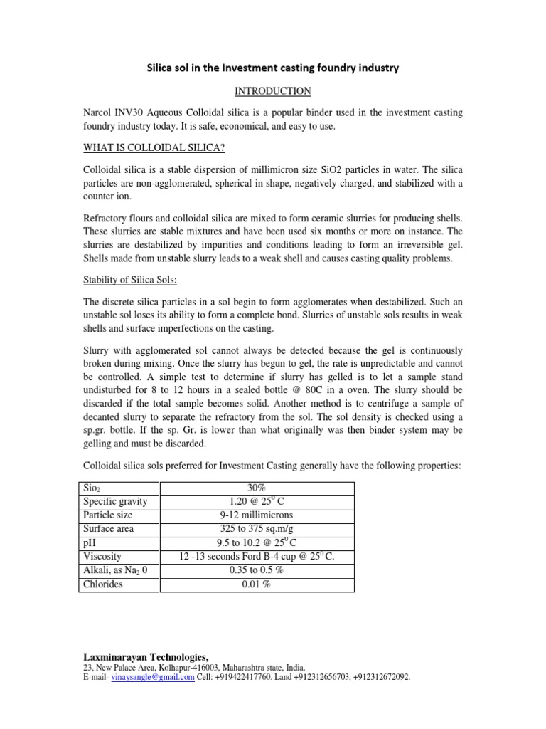 Colloidal Silica for Investment Casting | PDF | Silicon Dioxide | Colloid