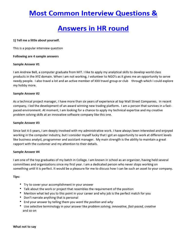 Common HR Interview Questions & Answers | PDF | Motivation | Motivational