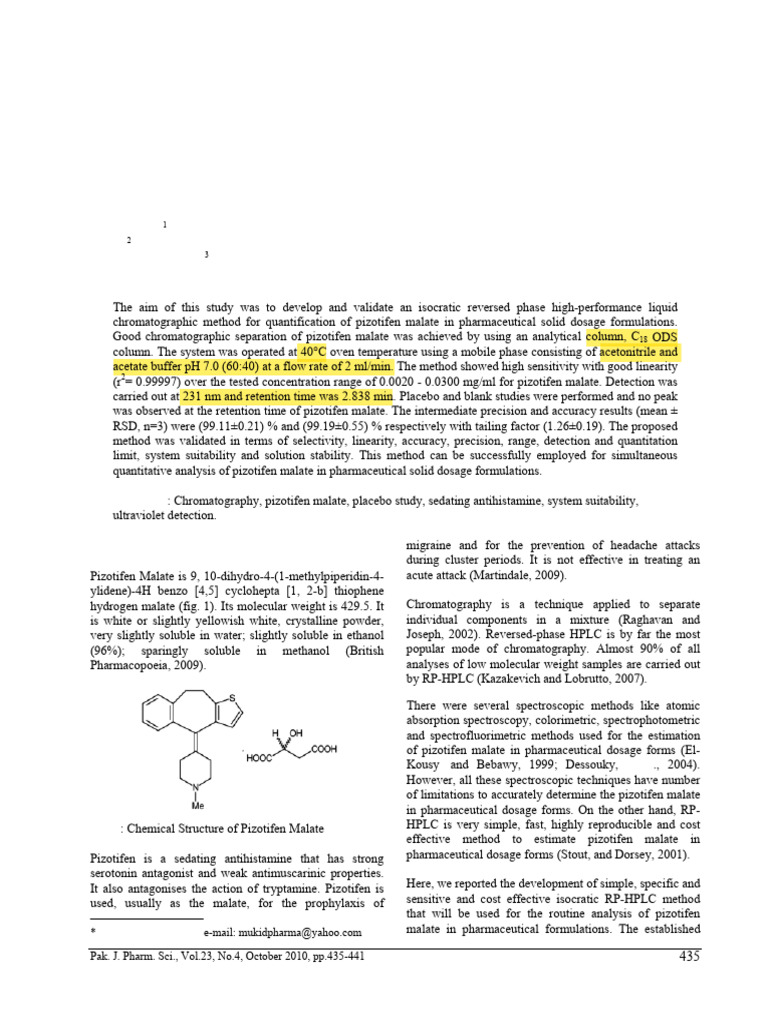 RAHMAN Validation and Application of Reversed Phase High-Performance ...