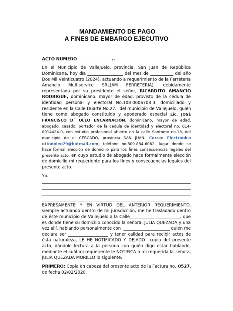 02_MANDAMIENTO DE PAGO ricardito JULIA QUEZADA | PDF | Gobierno