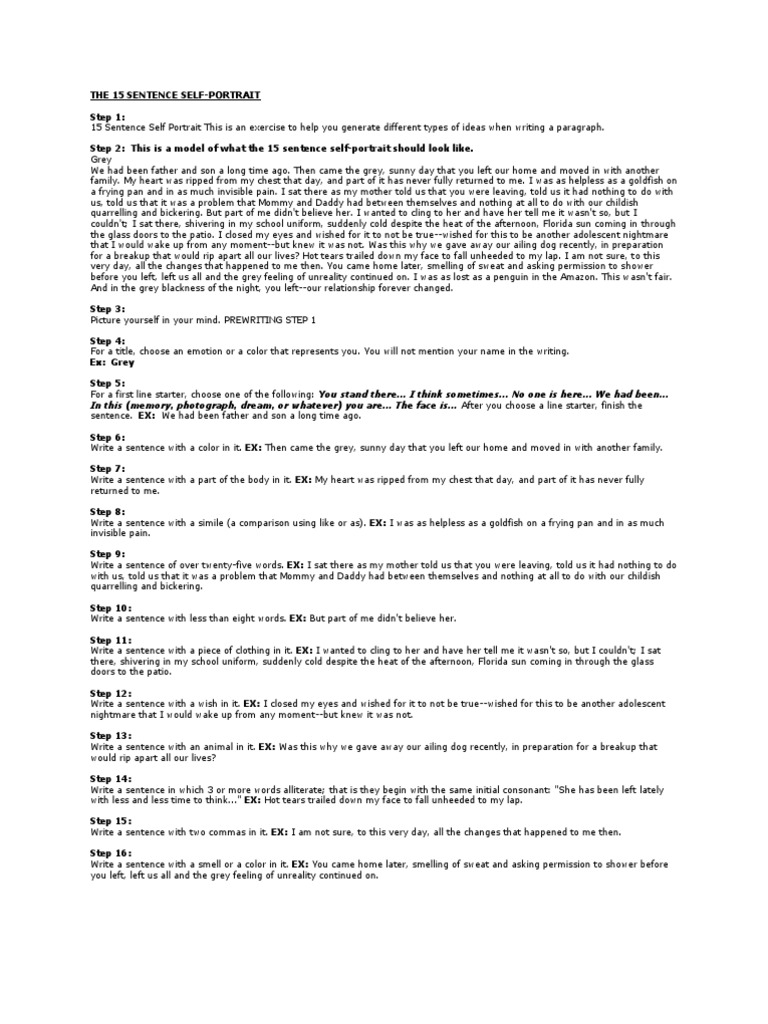 15 Sentence Portrait | PDF | Poetry