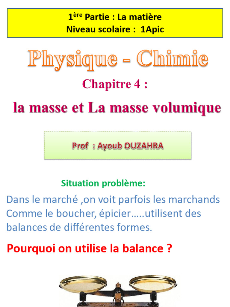 La Masse Et La Masse Volumique | PDF | Balance (instrument) | Densité
