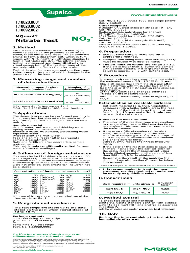Nitrate Test Strips for Water Analysis | PDF | Nitrate | Chemical ...