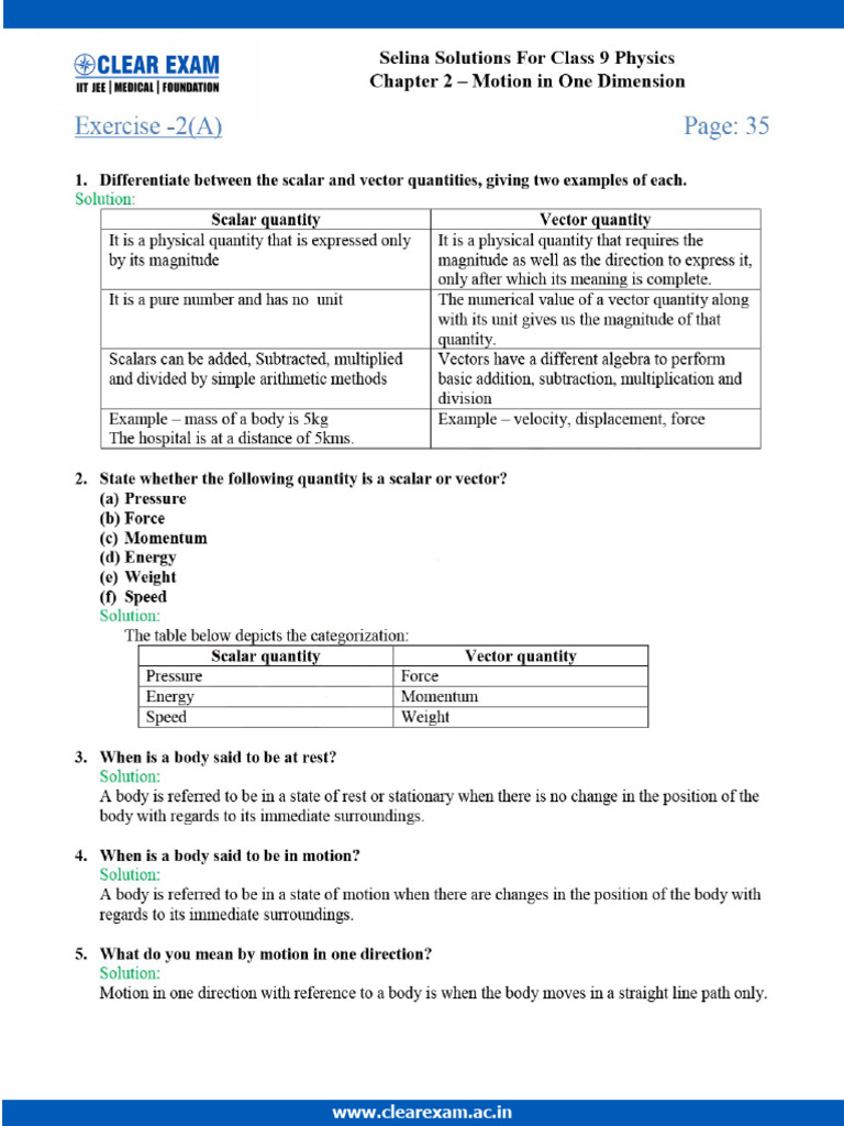 Selina Solutions For Class 9 Physics Chapter 2 Motion in One Dimension | PDF