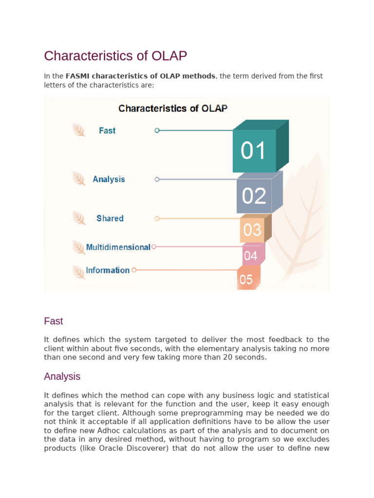 Characteristics of OLAP | PDF | Data Warehouse | Information Technology Management