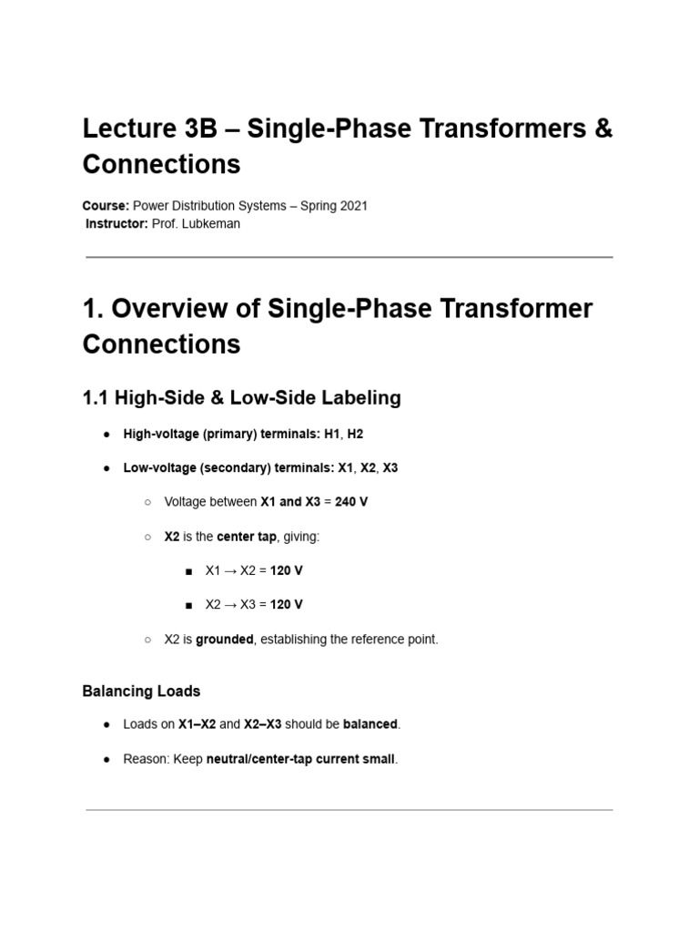 Single-Phase Transformer Connections Guide | PDF | Transformer ...