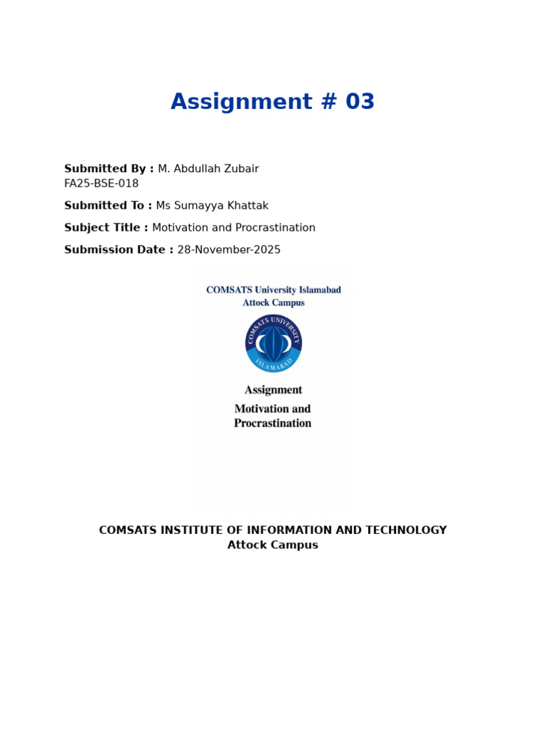 Comsats Assignment Title Page | PDF