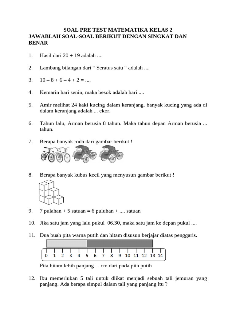 Soal Pre Test Matematika Kelas 2 | PDF