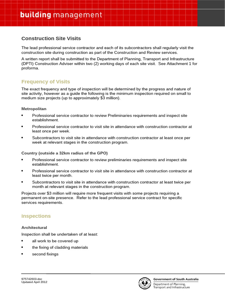 Construction Site Visit Guidelines | PDF | Civil Engineering | Building ...