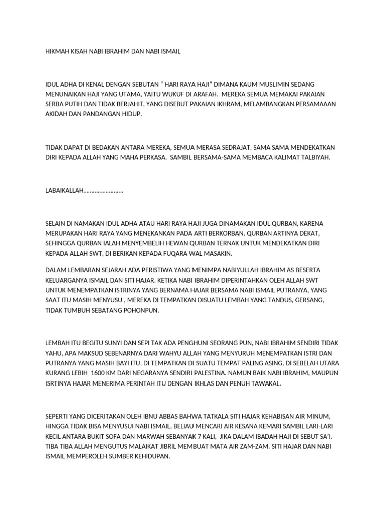 Hikmah Kisah Nabi Ibrahim Dan Nabi Ismail | PDF