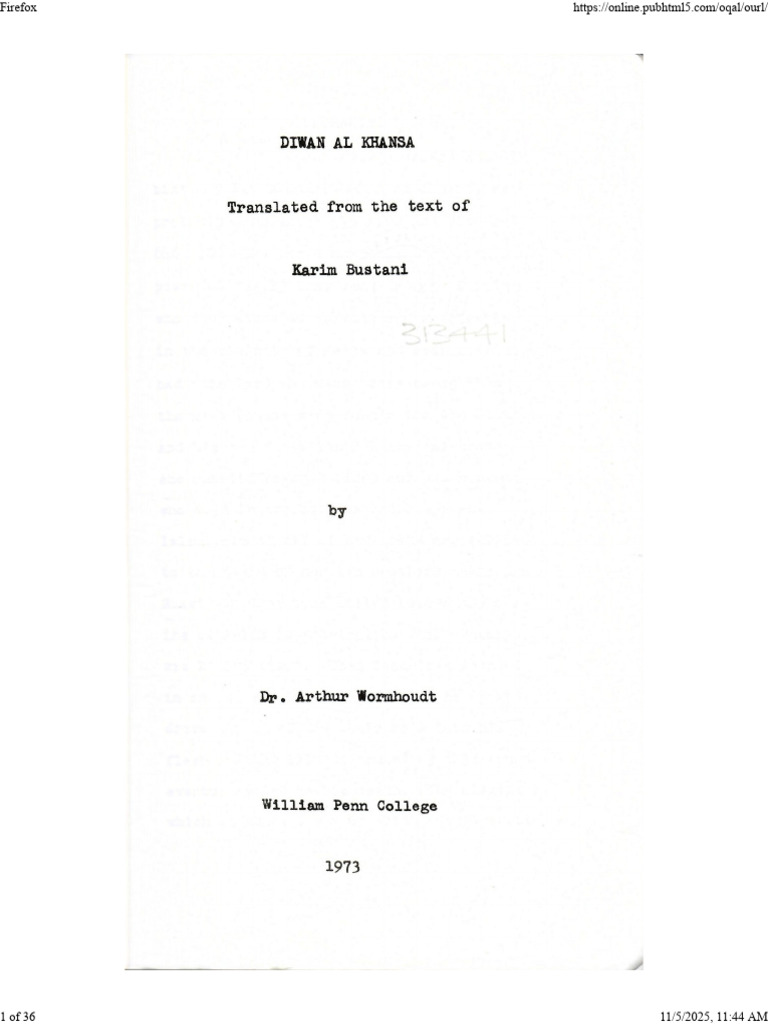 Al Khansa Diwan Trad. Arthur Wormhoudt | PDF