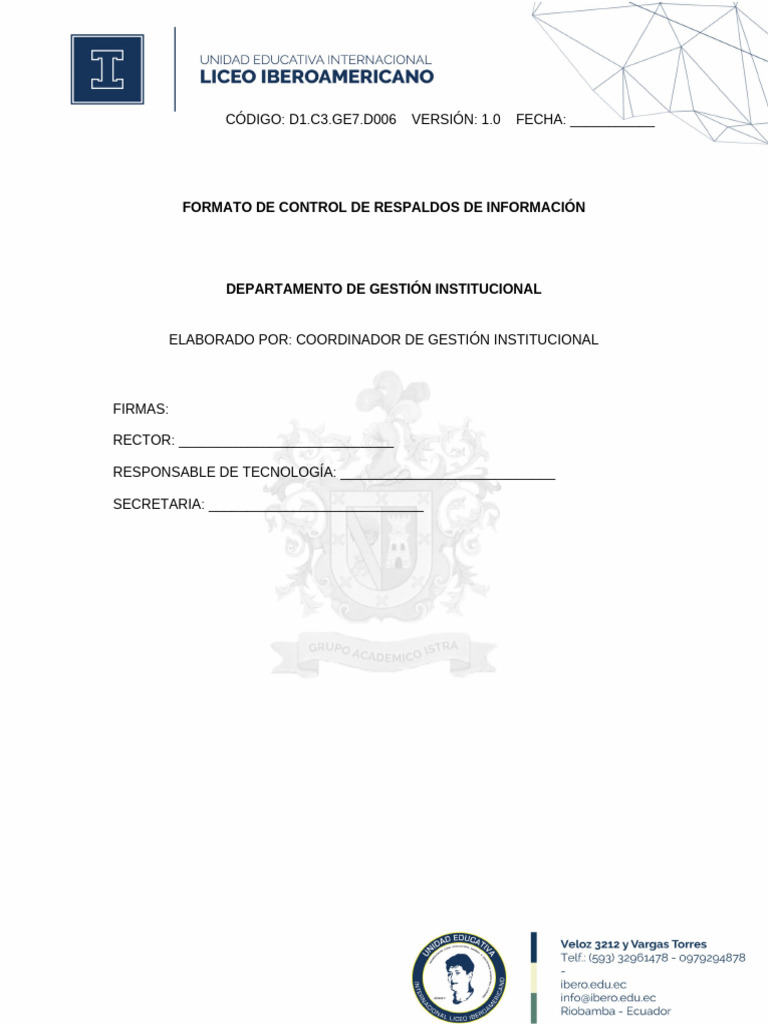 d1.c3.Ge7 Formato Control Respaldos Liceo Iberoamericano | PDF