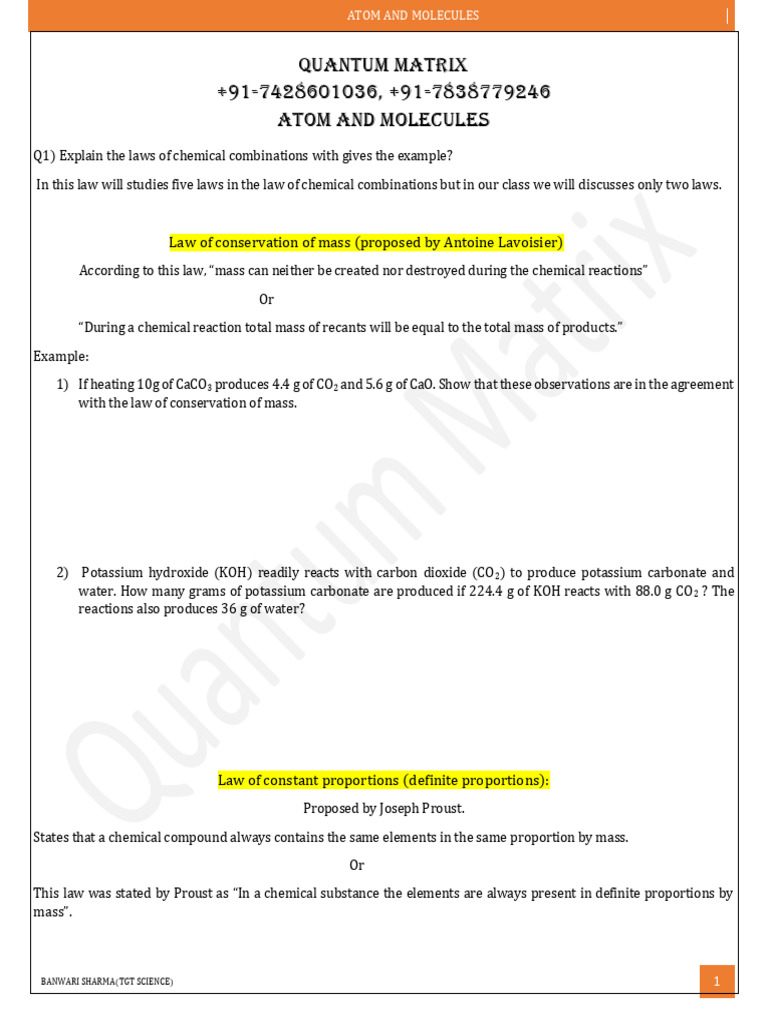 Atom and Molecules Notes Self | PDF | Ion | Chemical Compounds