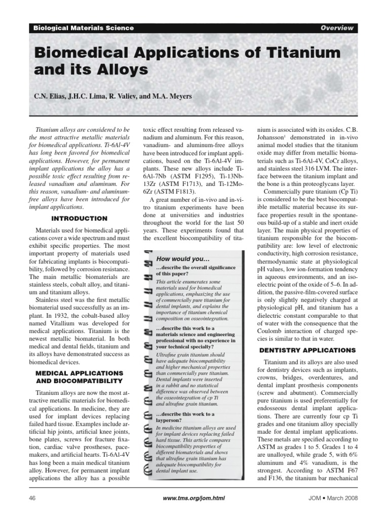 Biomedical Titanium Alloys | PDF | Titanium | Dental Implant