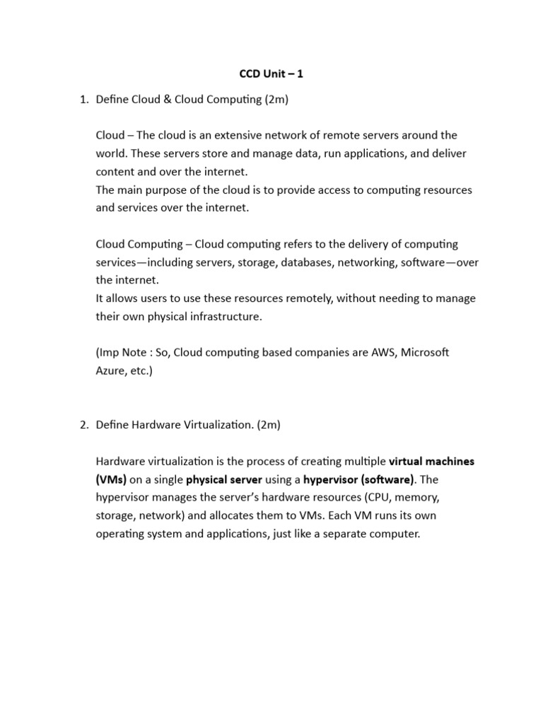 CCD Unit-1 | PDF | Cloud Computing | Virtual Machine