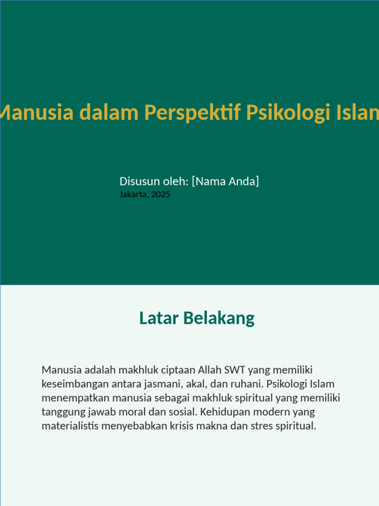 Desain Islami Manusia Dalam Perspektif Psikologi Islam | PDF