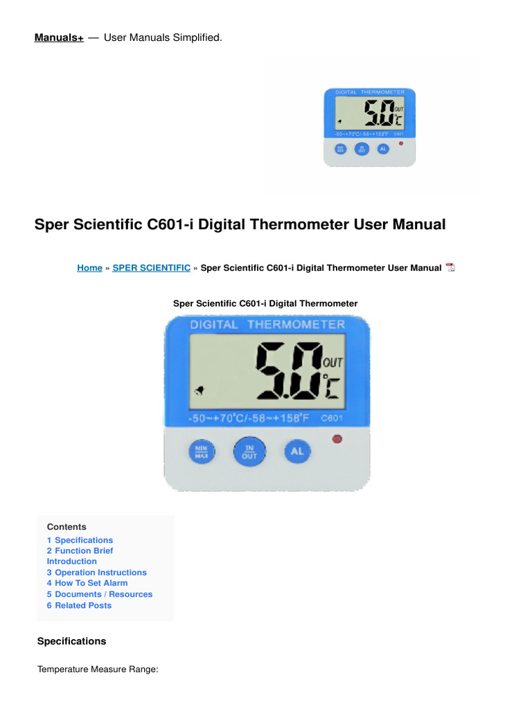 Sper Scientific C601-i Thermometer Manual | PDF | Thermometer | Temperature