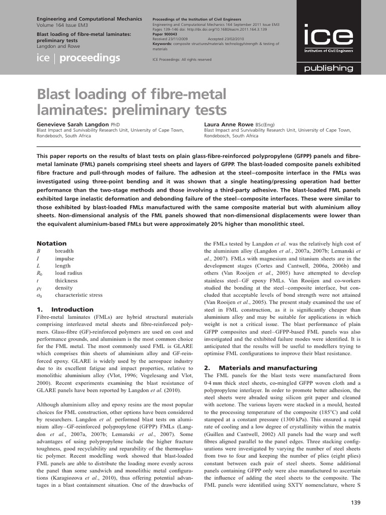 Blast Loading of Fibre-Metal Laminates Preliminary Tests | PDF ...