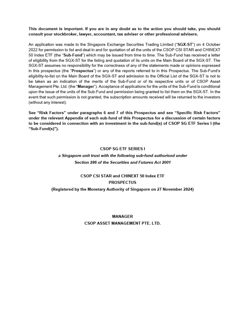 CSOP CSI STAR & CHINEXT ETF Prospectus | PDF | Securities (Finance ...