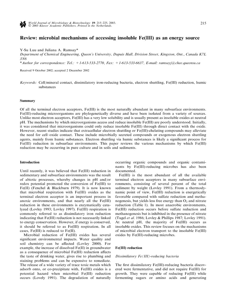Microbial Mechanisms for Fe(III) Reduction | PDF | Redox | Iron