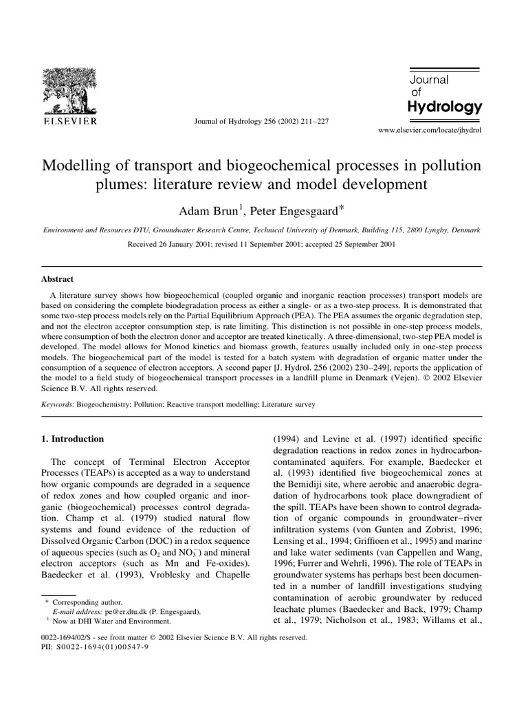 Modelling of Transport and Biogeochemical Processes in Pollution Plumes ...