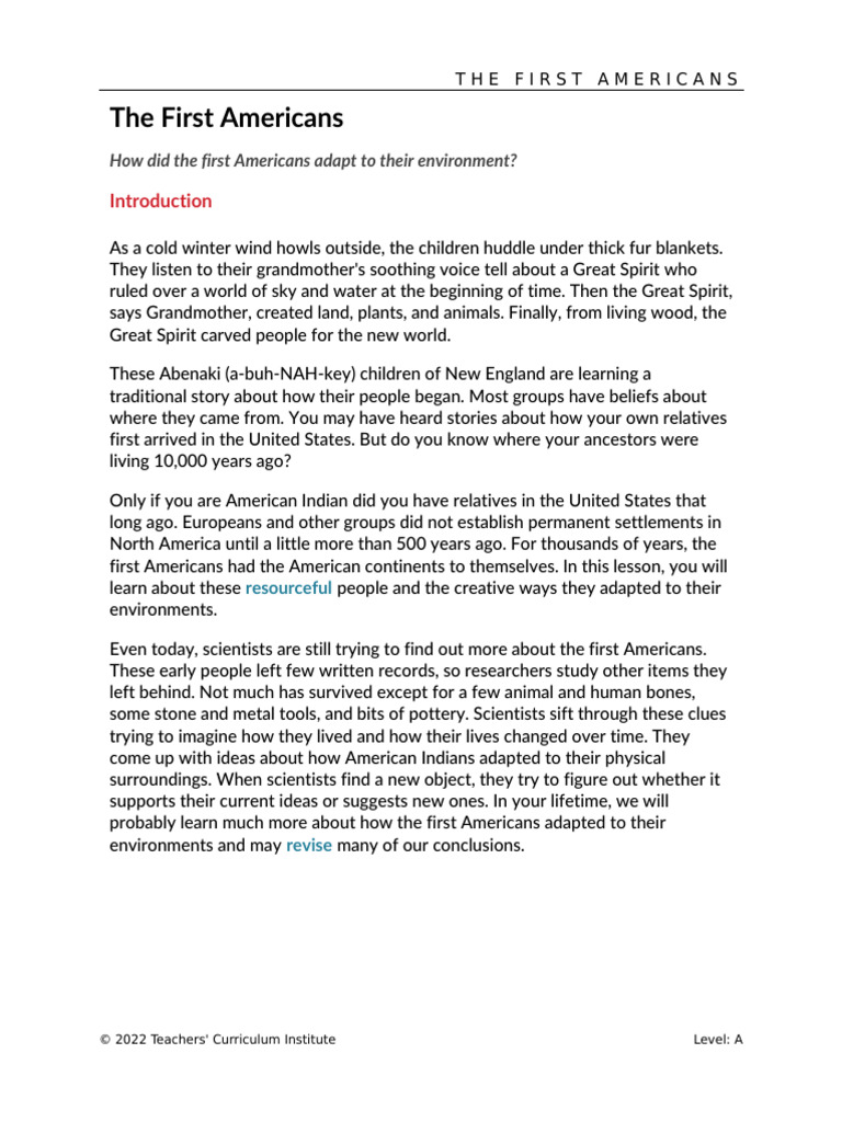 The First Americans Notes From Class | PDF | Arctic