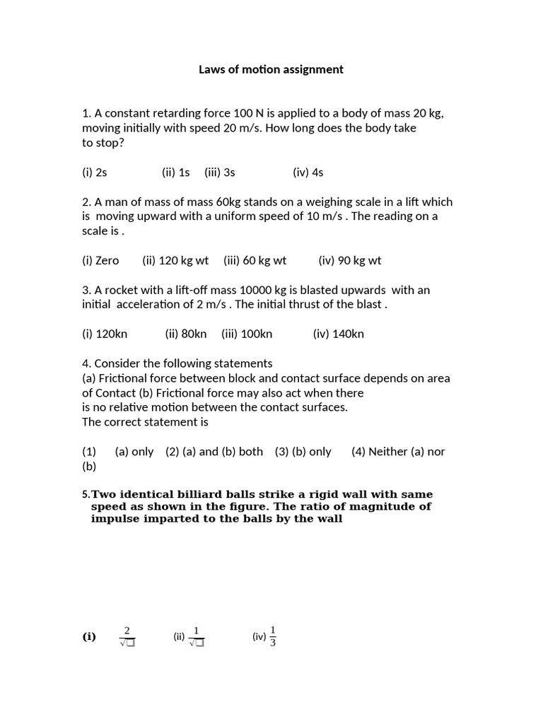 Laws of Motion Assignment | PDF | Force | Friction