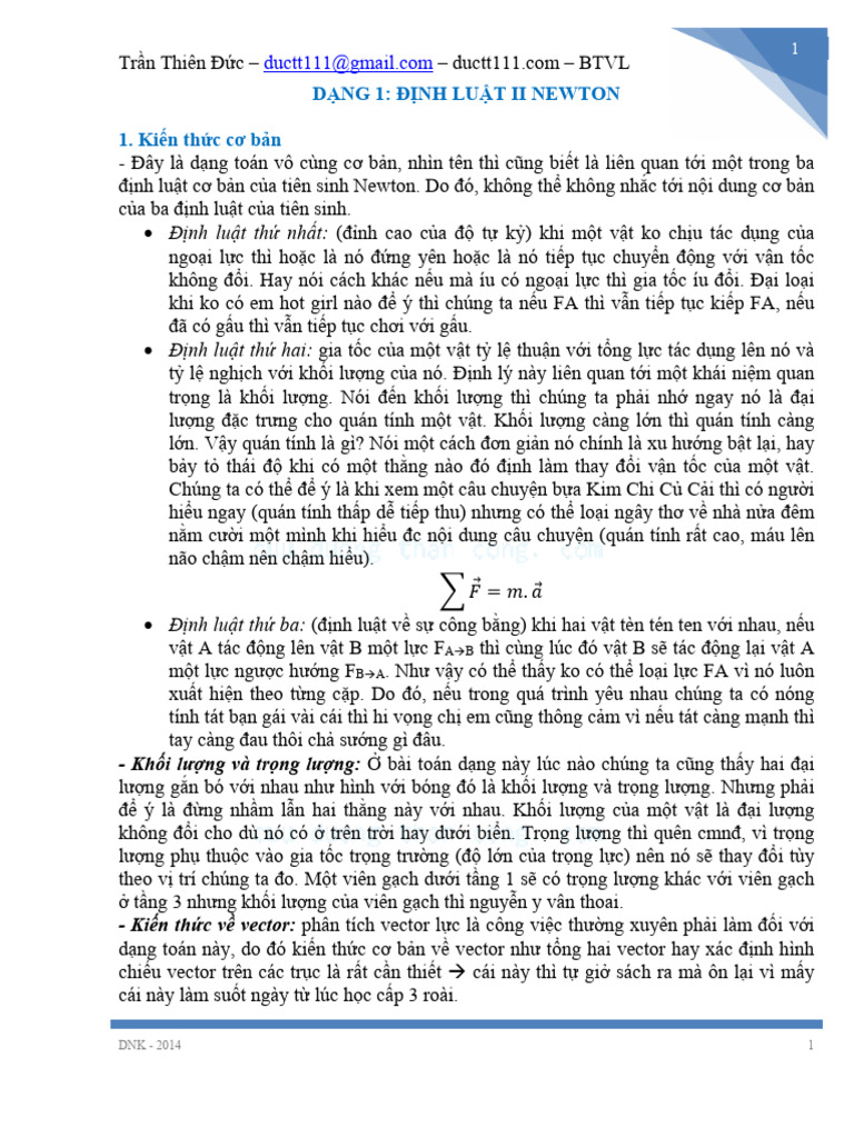 Vat Ly Dai Cuong Do Ngoc Uan Chuong 2 Dinh Luat II Newton [Cuuduongthancong.com] | PDF