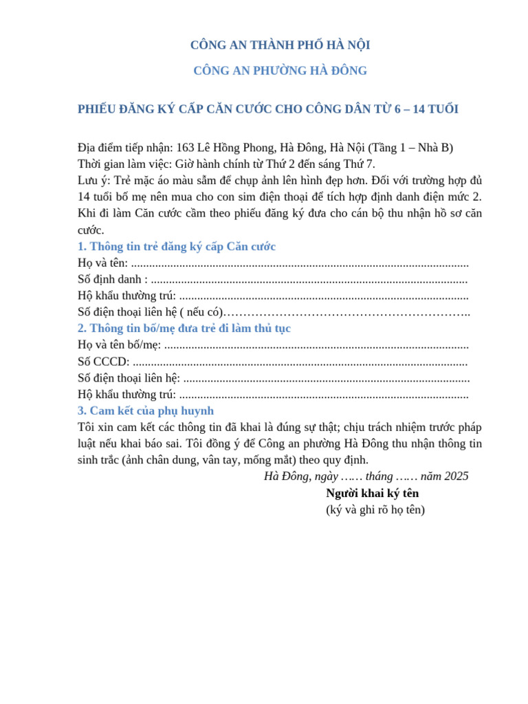 Phieu Cap Can Cuoc 6 14 Tuoi | PDF