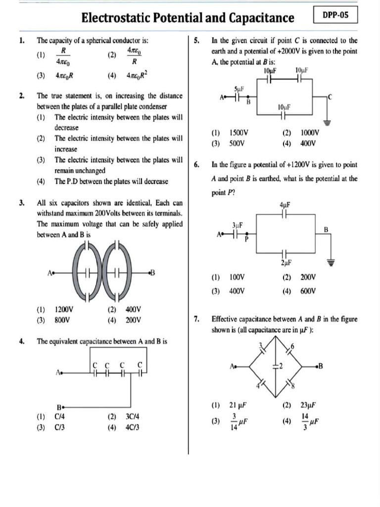 Electric Potential and Capacitance DPP-05 | PDF | Capacitance | Capacitor