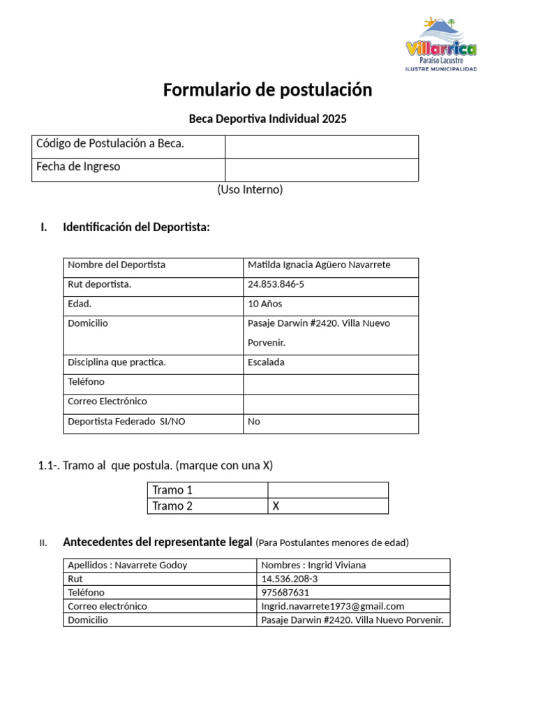 Formulario Beca Deportiva Indiv 2025 | PDF