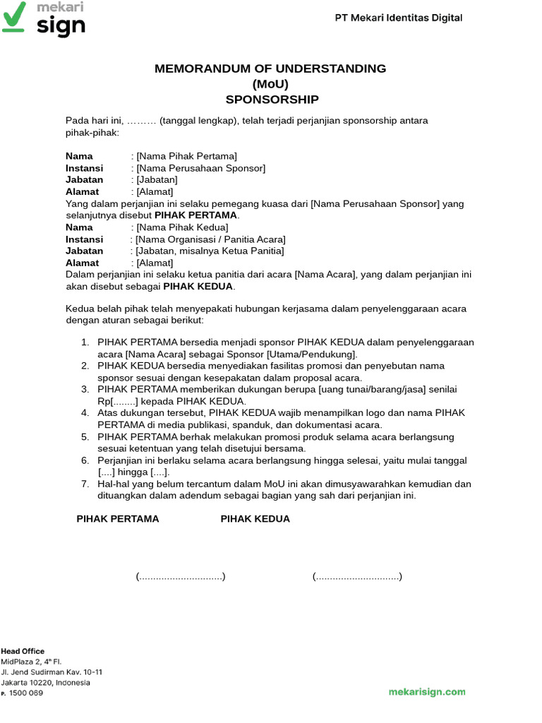 Mou Sponsorship Mekari Sign Pdf