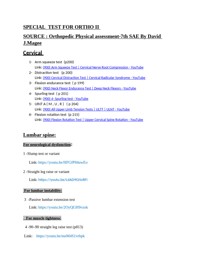 Orthopedic Assessment Tests Guide | PDF | Musculoskeletal System ...