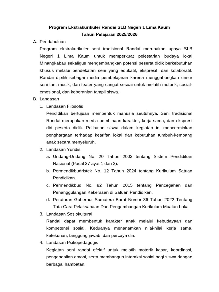 Program Ekstrakurikuler Randai SLB Negeri 1 Lima Kaum | PDF