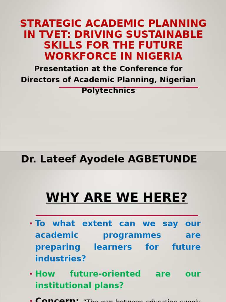 STRATEGIC ACADEMIC PLANNING IN TVET BY AGBETUNDE - Yaba L. A | PDF ...