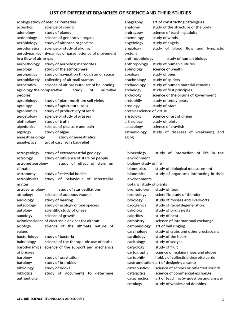 Branches of Science and Their Studies | PDF | Ecology | Science