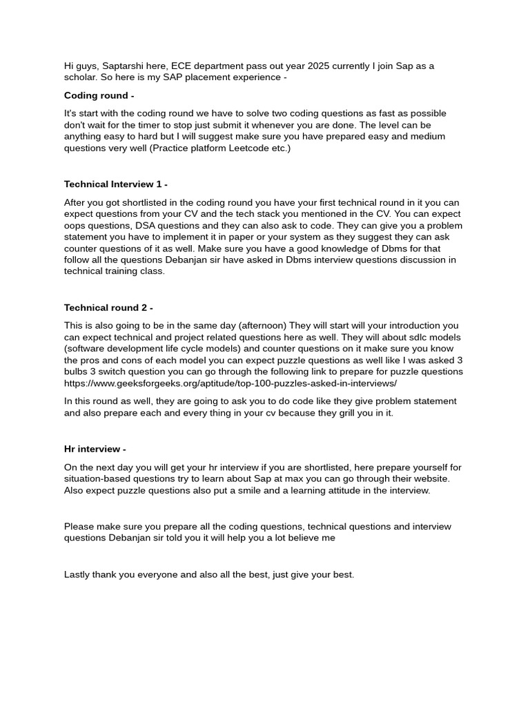 Sap Interview Experience | PDF