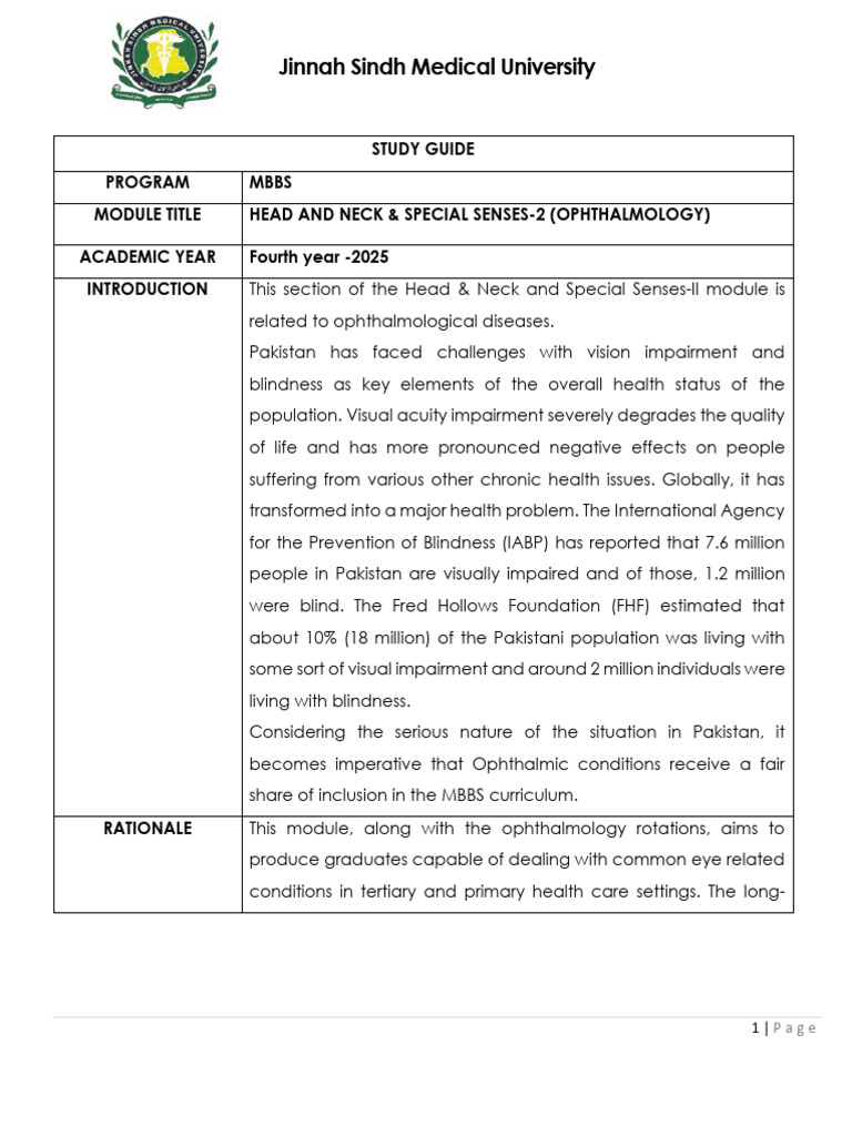 Ophthalmology Study Guide for MBBS 2025 | PDF | Glaucoma | Visual ...