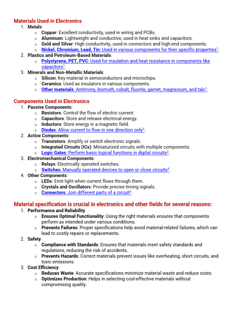 Essential Materials in Electronics | PDF | Electronics | Integrated Circuit