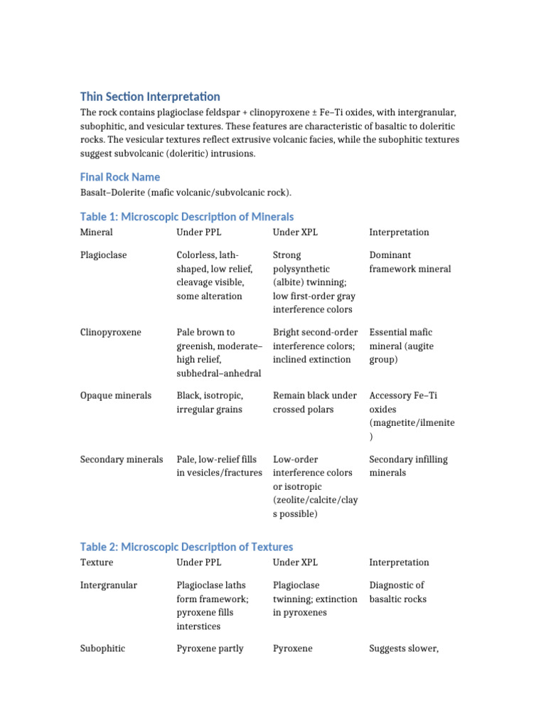 Microscopic Analysis of Basalt-Dolerite | PDF | Minerals | Basalt