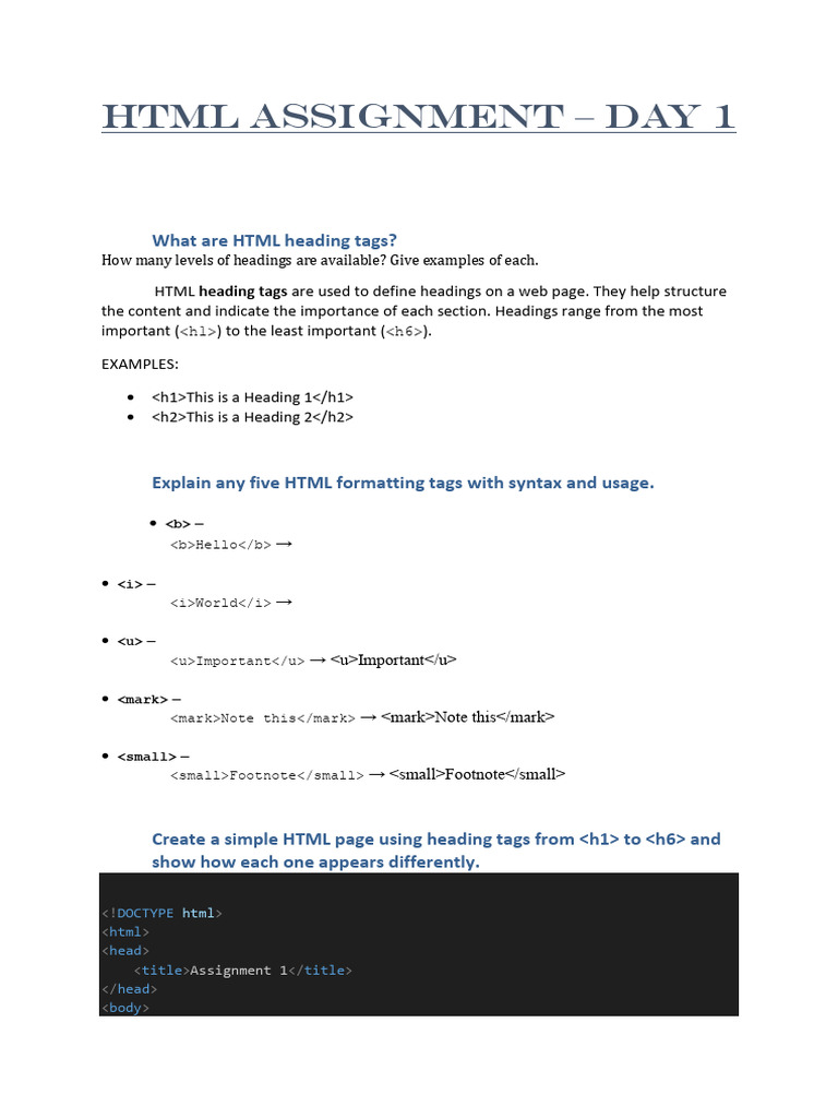 HTML Assignment 1 | PDF | Html Element | Html