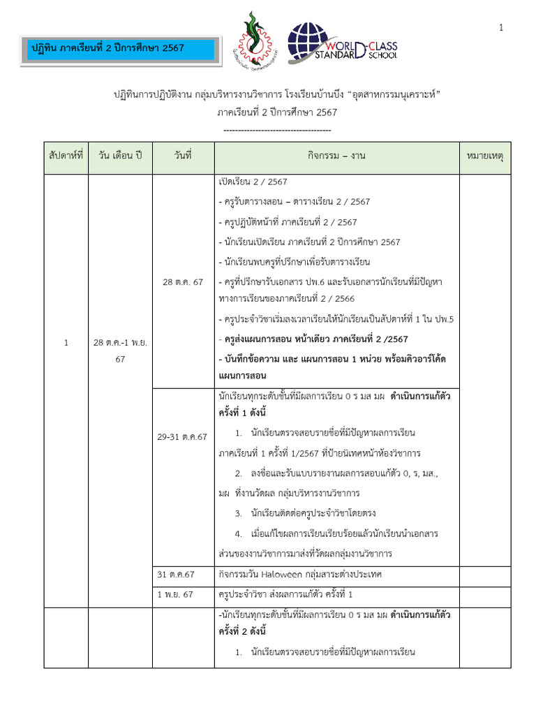 2-2567 ปฏิทินวิชาการ | PDF