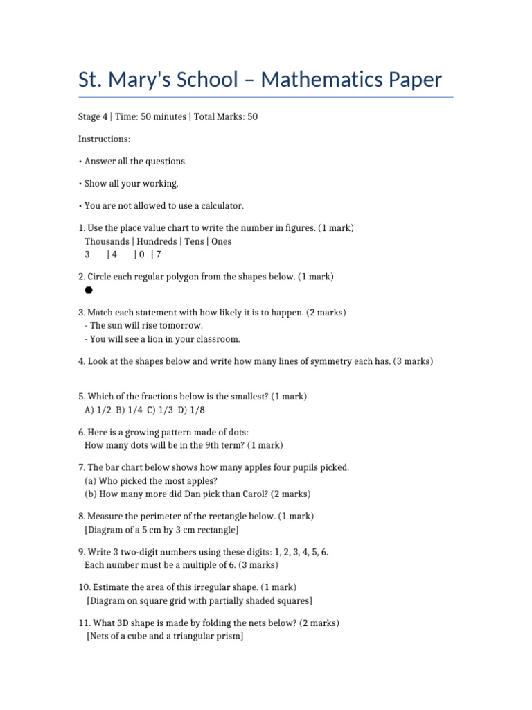 Stage_4_Math_Paper_StMarys | PDF | Euclidean Geometry | Polytopes