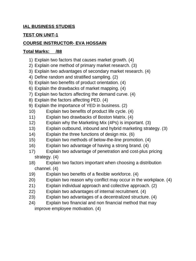 Ial Business Studies u1 Fullqp | PDF