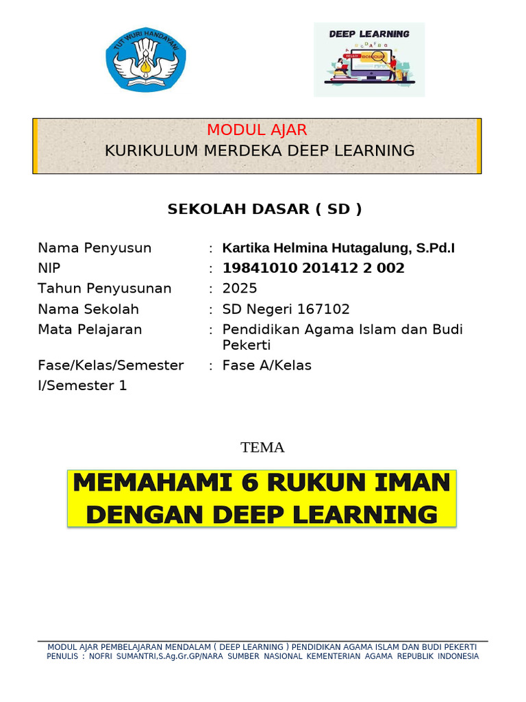 Modul Ajar PM Kelas 1 Memahami 6 Rukun Iman Dengan Deep Learning | PDF