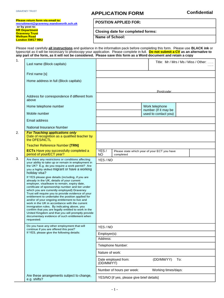 Application Form Graveney Trust | PDF | Employment | Information