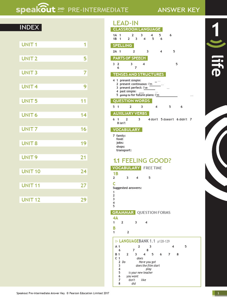 SB Answer Key Speak Out Preintermediate | PDF | Linguistics