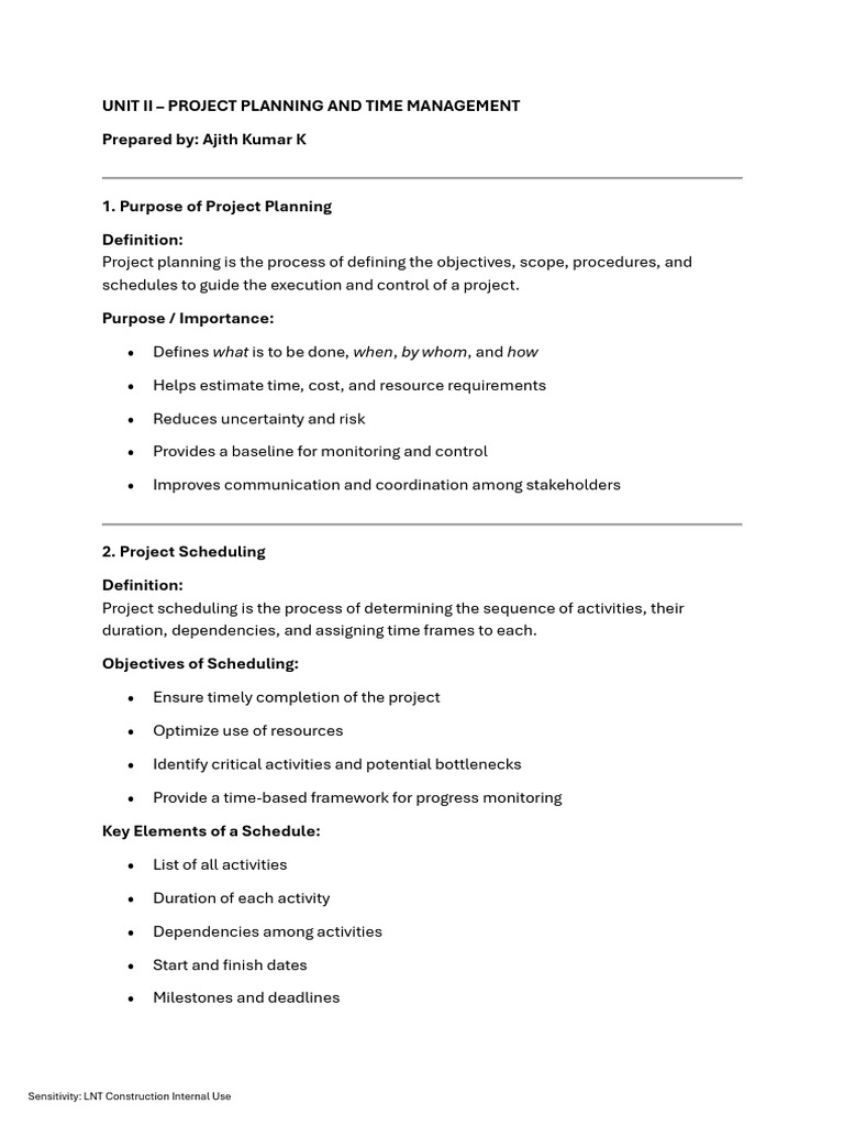 Unit II Project Planning and Time Management | PDF | Project Management | Applied Mathematics